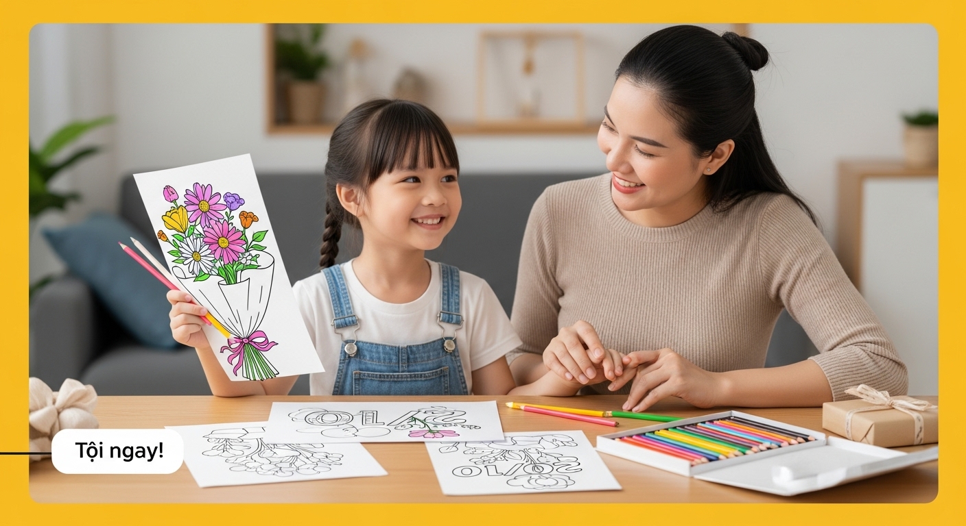 Tải ngay bộ tranh tô màu 20-10 cho bé: Món quà nhỏ tặng mẹ và cô giáo - Tải Tranh Tô Màu