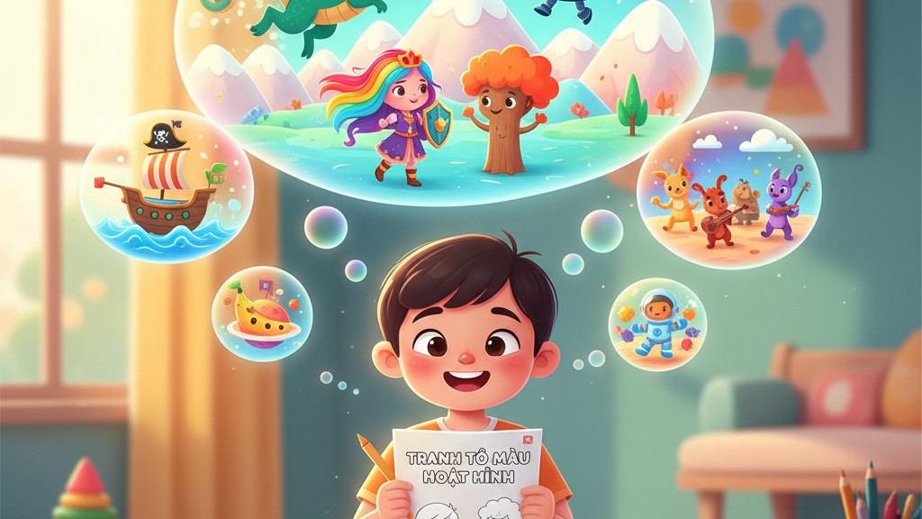 Cartoon coloring pages help children create their own stories.