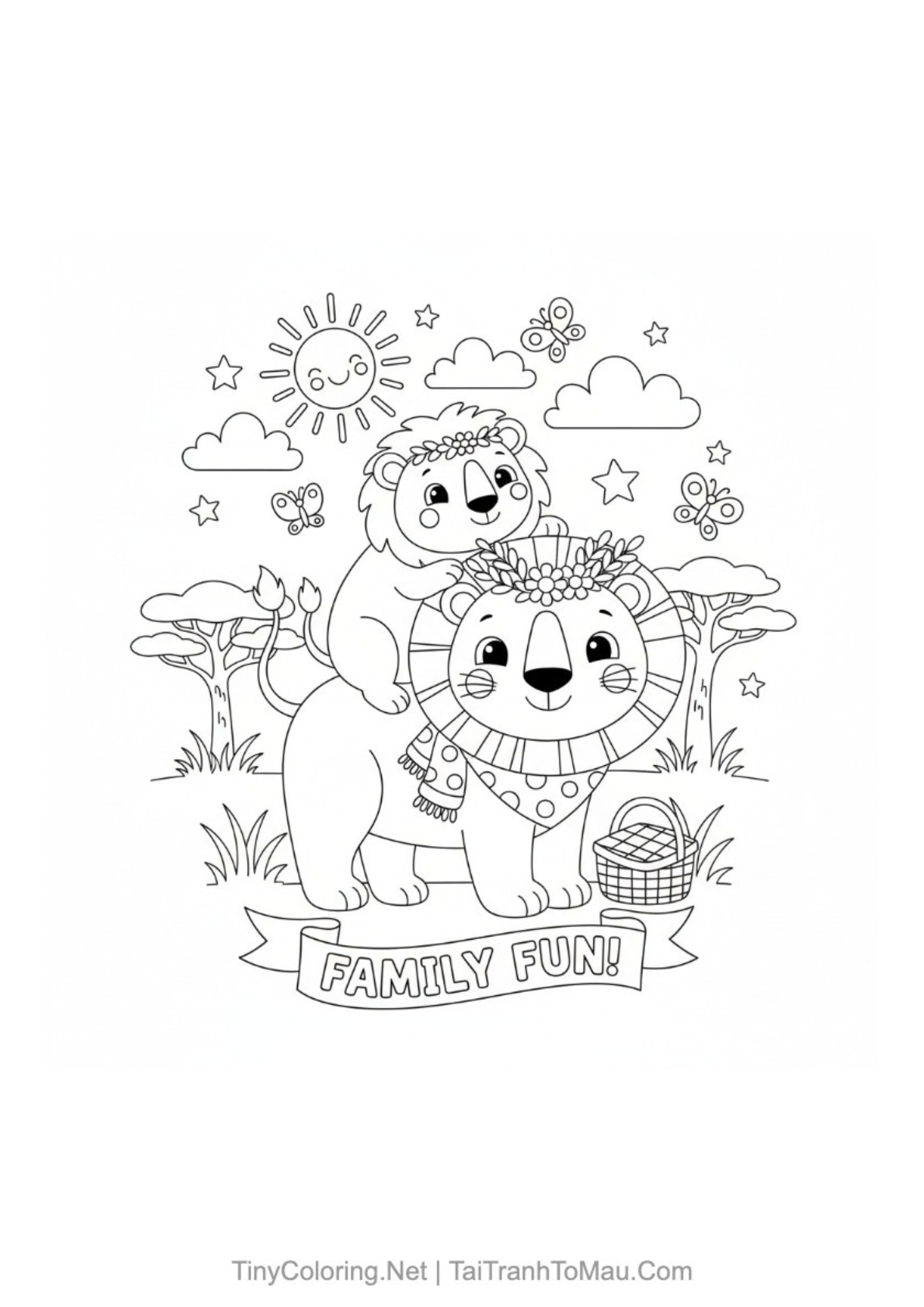 Tải 150+ Tranh Tô Màu Con Sư Tử Cute & Dũng Mãnh Cho Bé [Miễn Phí PDF A4]